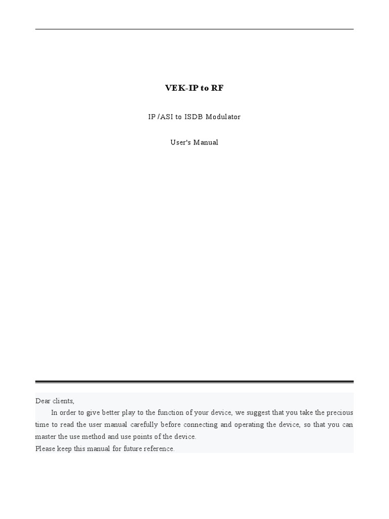 Modulador Digital IP To RF User's Manual - V1.0 | PDF | Computer ...