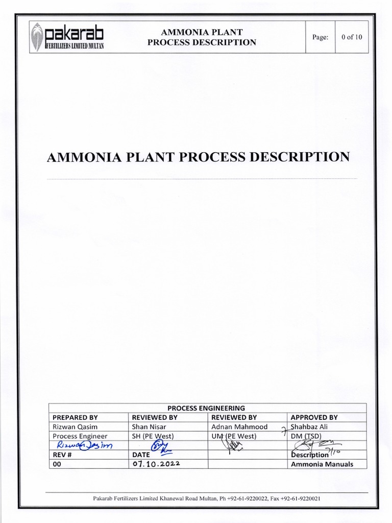 Ammonia Plant Process Description | PDF
