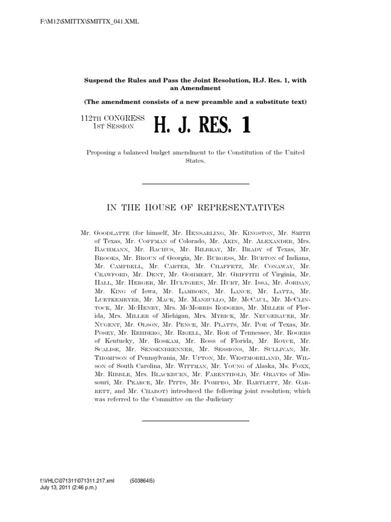 Balanced Budget Amendment HJRes1 | PDF | United States Congress ...