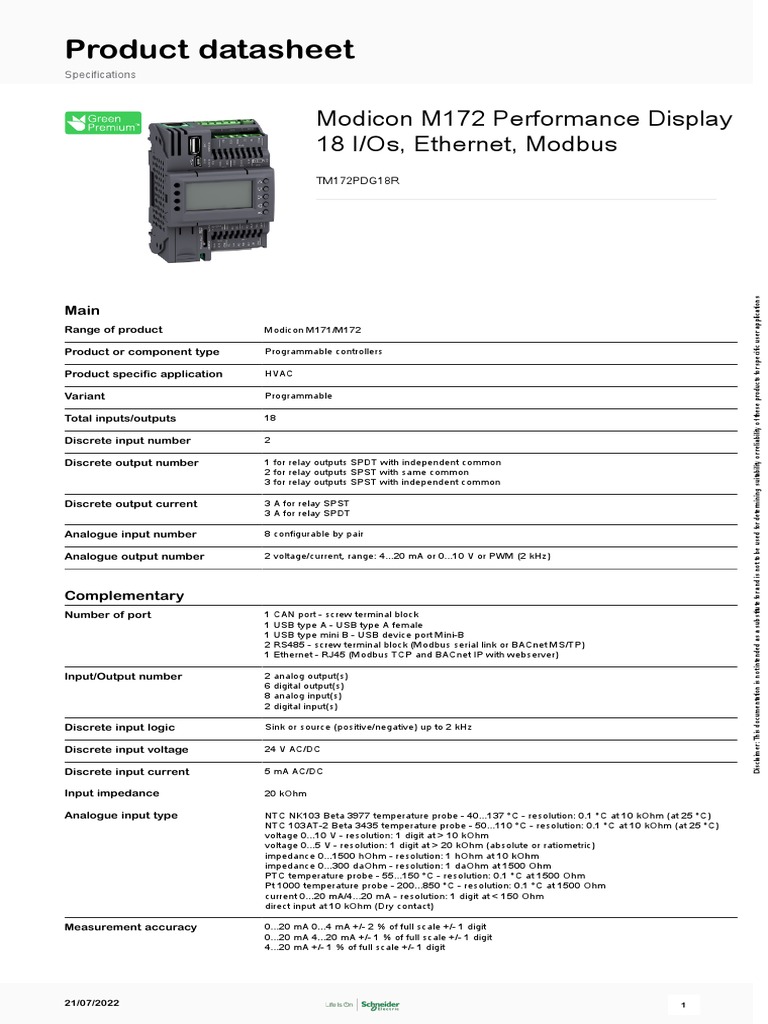 Modicon m171 m172 Tm172pdg18r | PDF | Relay | Usb