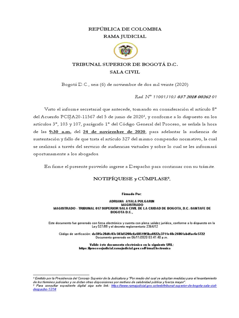 Providencias Notificadas E-122 Noviembre 9 de 2020 | PDF | Sentencia ...