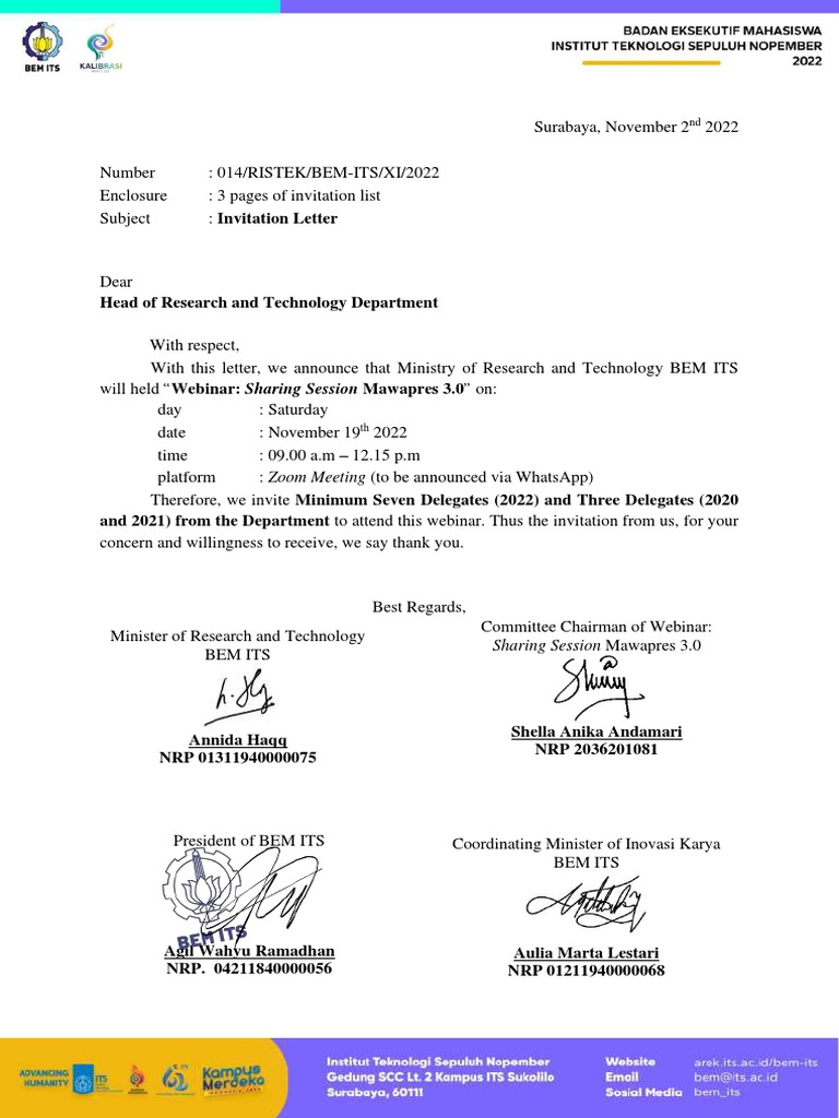 Surat Undangan HMD Webinar Sharing Session Mawapres 3.0 | PDF