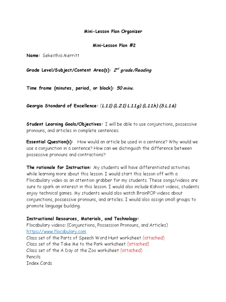 Mini_Lesson Plan 2 | PDF | Noun | Word