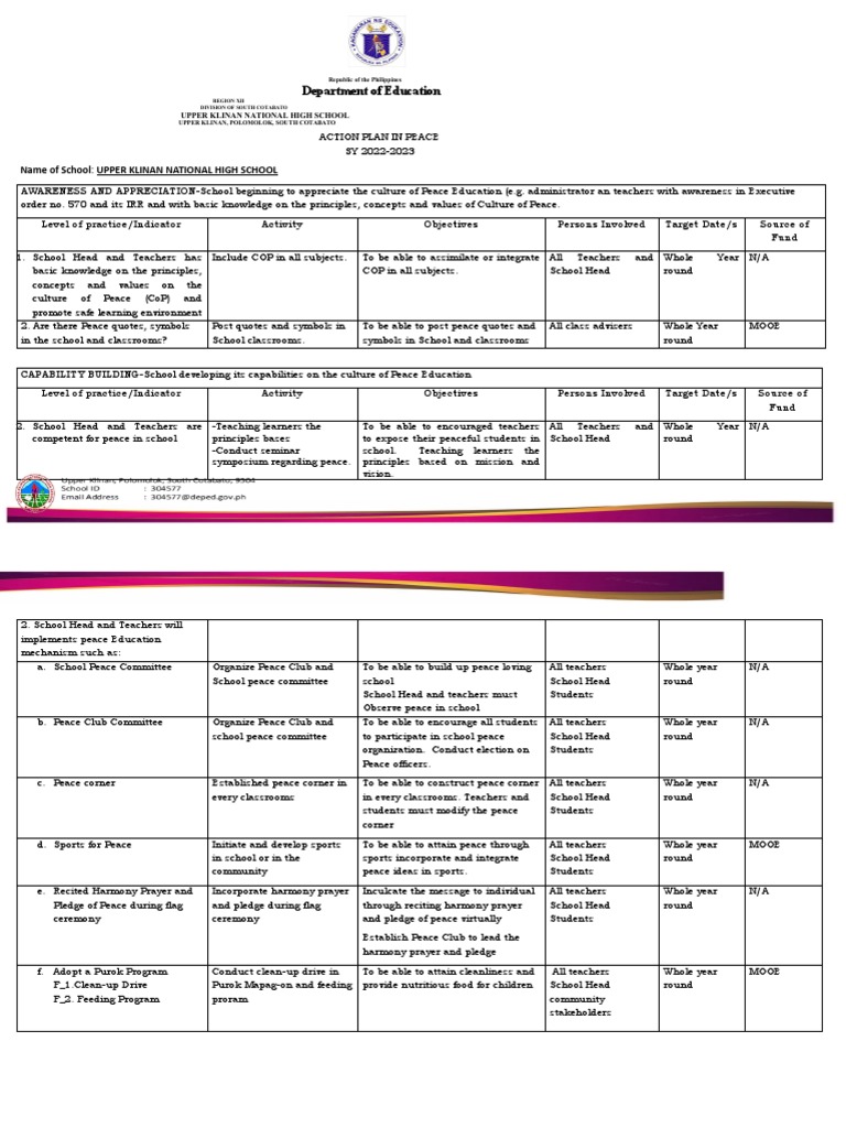 Action-plan-Peace 2022-2023 | Download Free PDF | Teachers | Peace