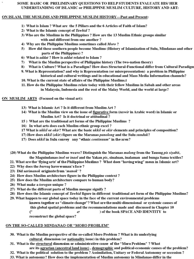 Important Questions On TheMUSLIMS and Muslim Art | PDF | Philippines