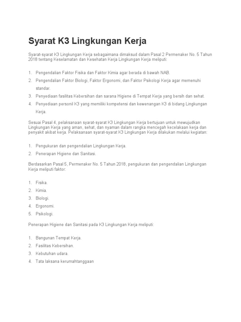 Syarat K3 Lingkungan Kerja | PDF