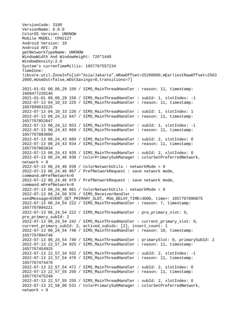 Log Entries Detailing SIM Card Activity and Network Mode Changes on an Android Device | PDF ...