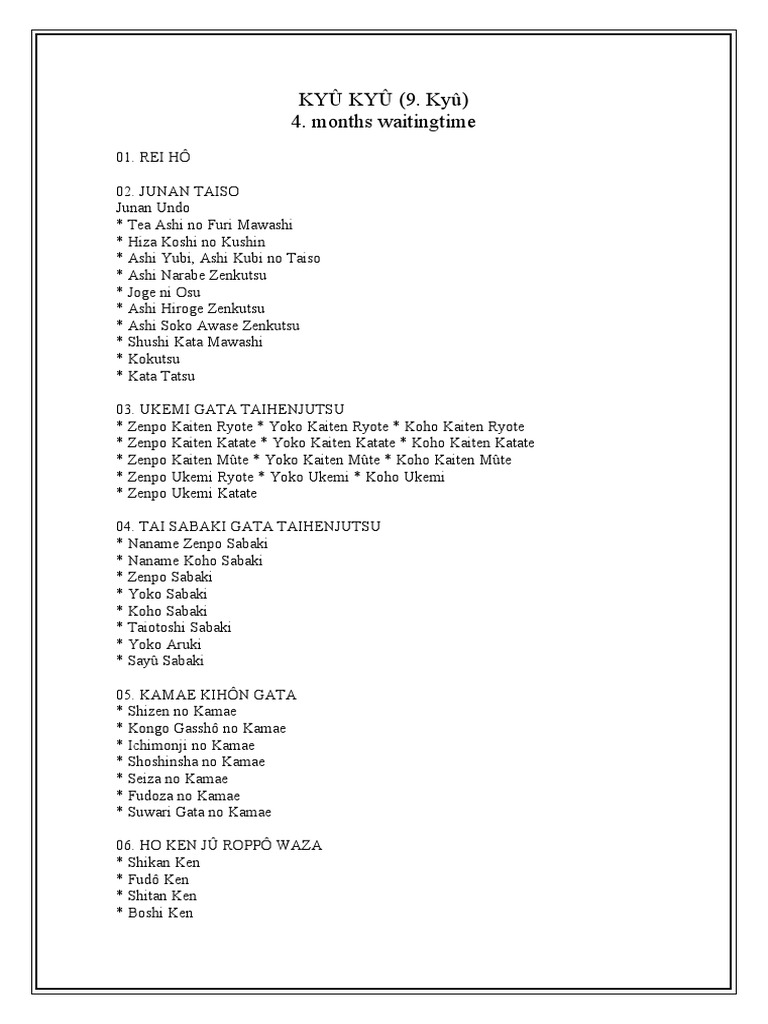 KYÛ KYÛ (9. Kyû) 4. Months Waitingtime | PDF