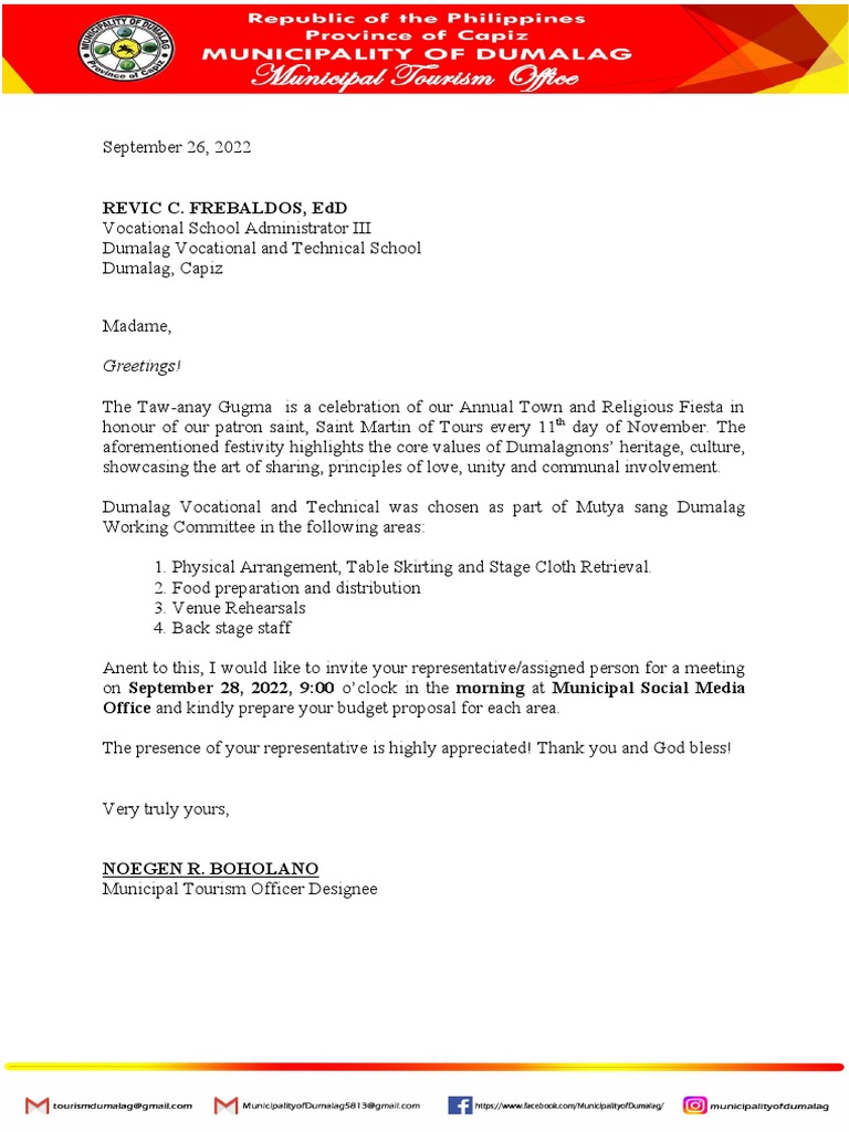 Letter For Working Committee | PDF | Festival