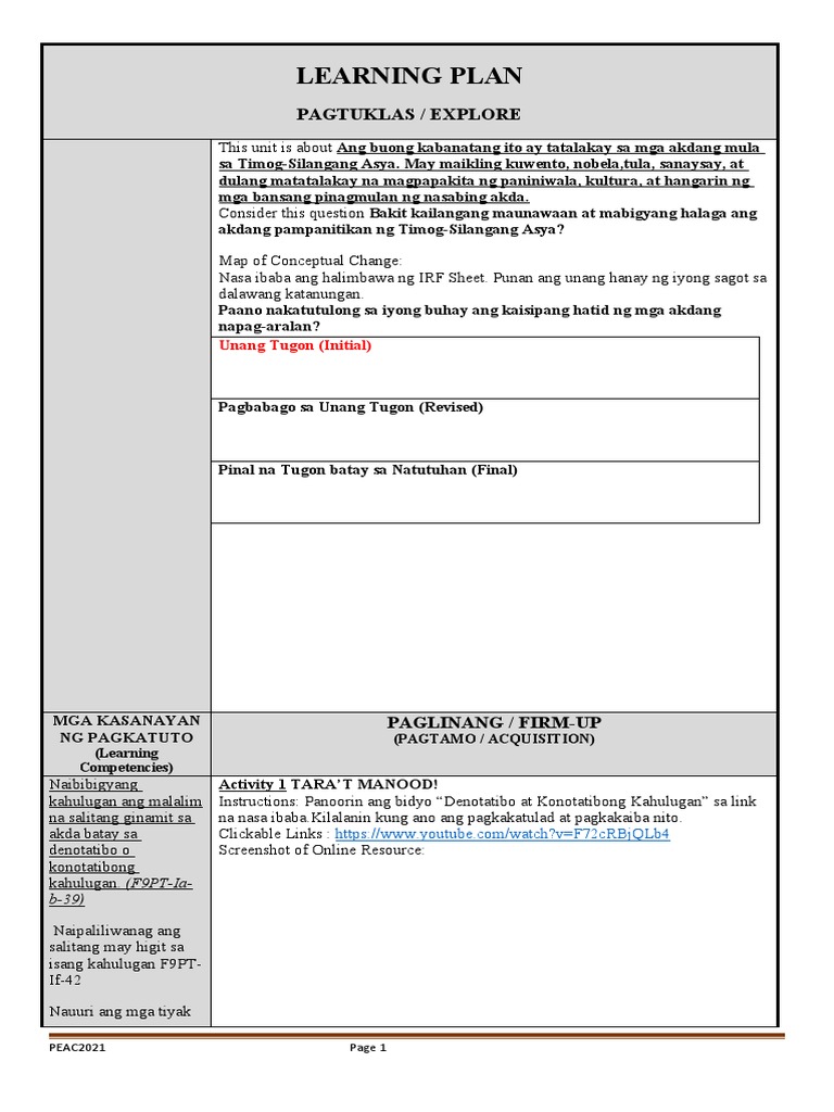 1st Q Fil9 Learning Plan | PDF