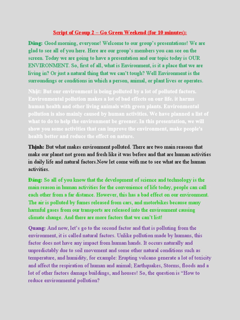 Script Go Green Weekend | PDF | Natural Environment | Pollution