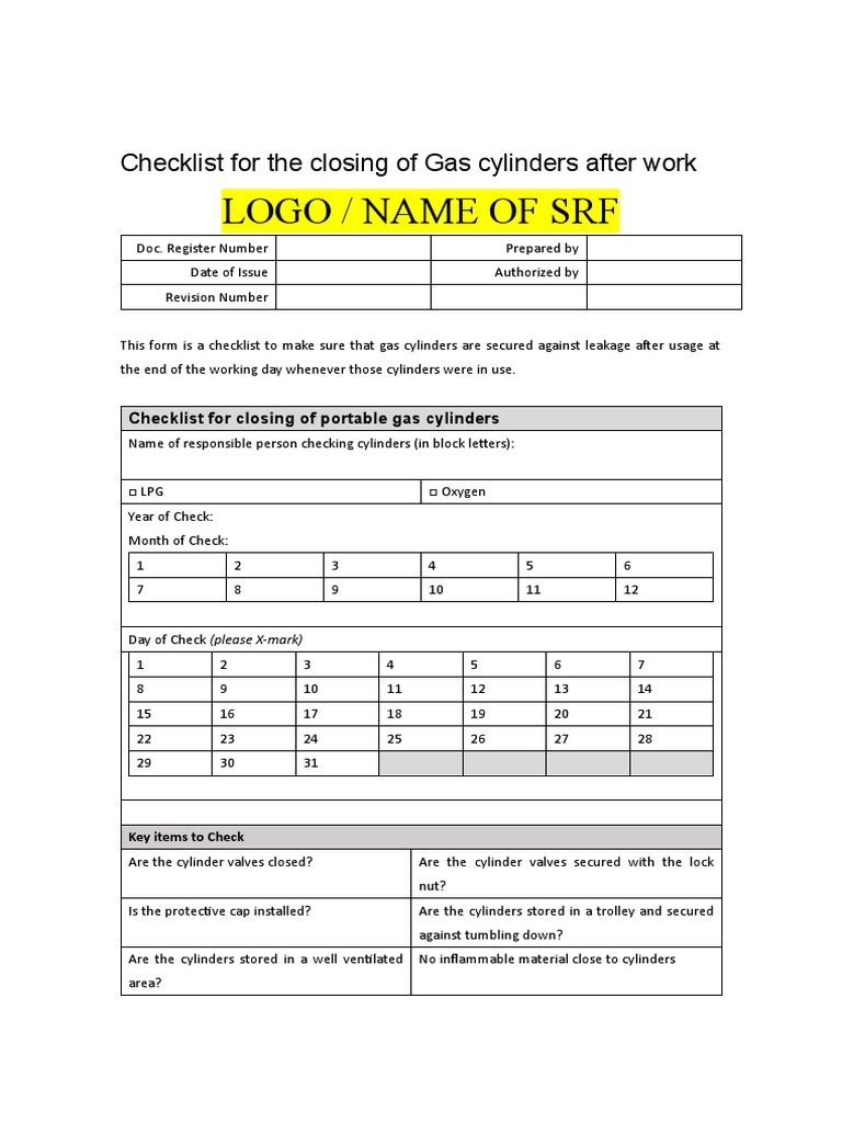 General - Checklist For Gas Bottles | PDF