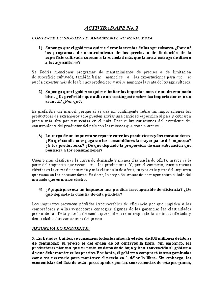 ACTIVIDAD APE No 2 MICRO II-3 | PDF | Oferta y demanda | Oferta (economía)
