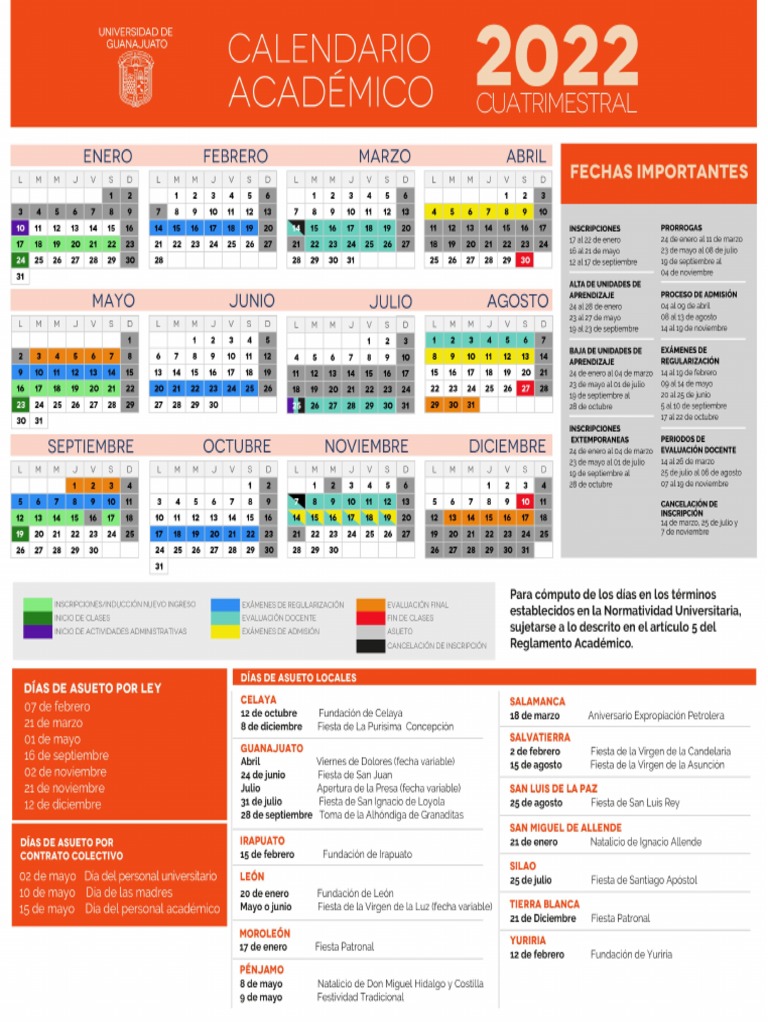 Calendario Cuatrimestral 2022 Ug Ugto | PDF