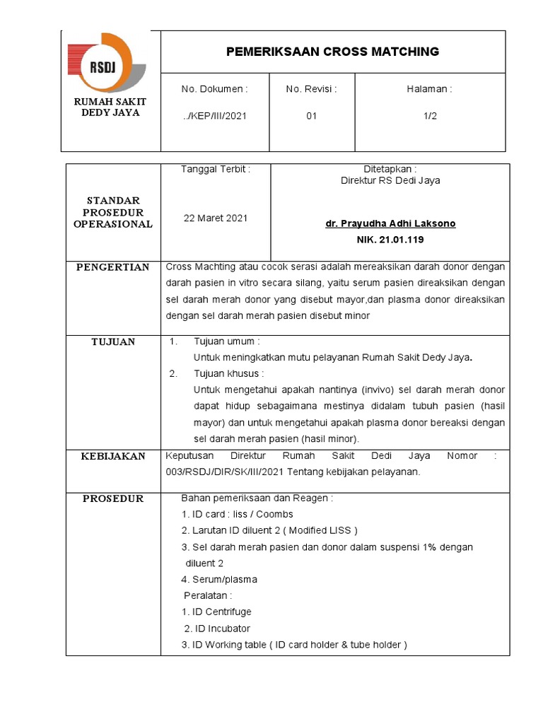 Pemeriksaan Cross Matching | PDF