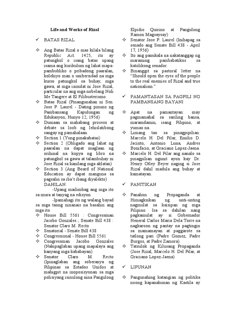 Life and Works of Rizal Reviewer Prelims | PDF