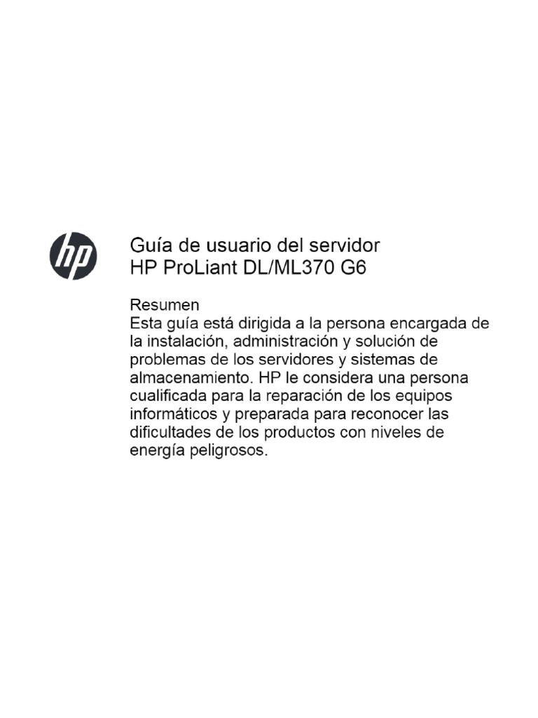 Guía de Usuario HP ProLiant DL - ML370 G6 | PDF