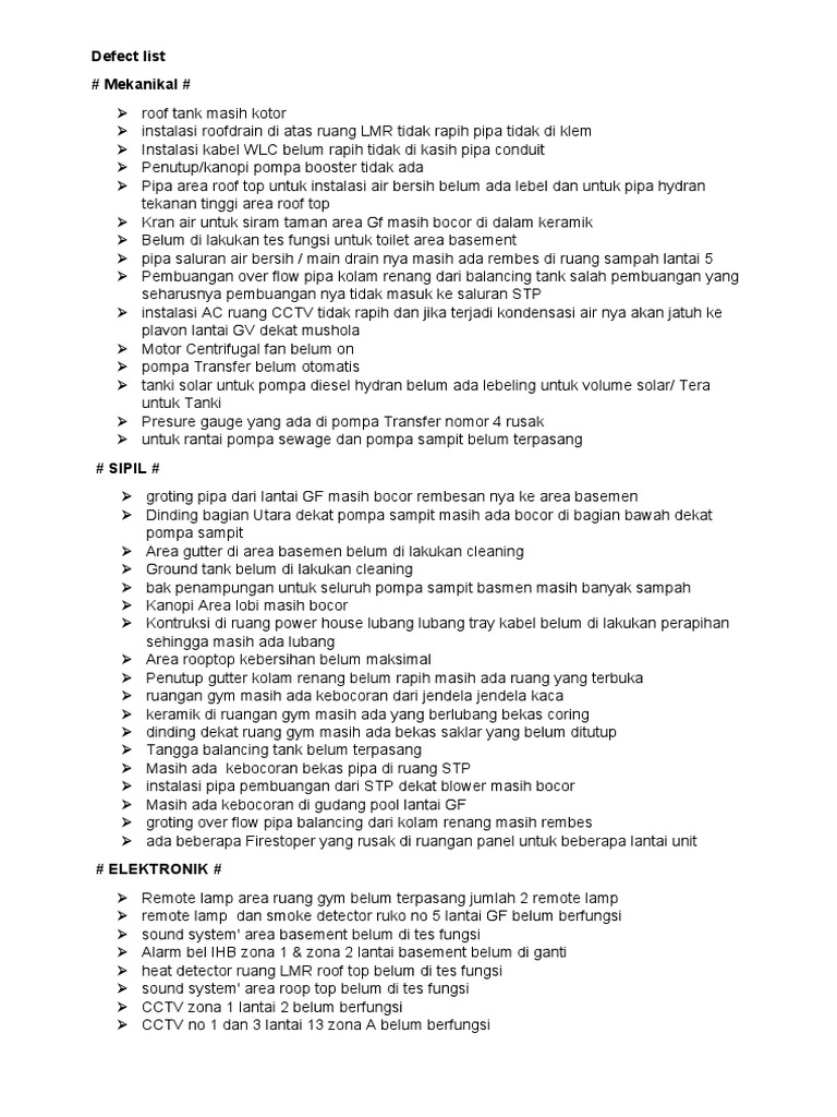 Defect List | PDF