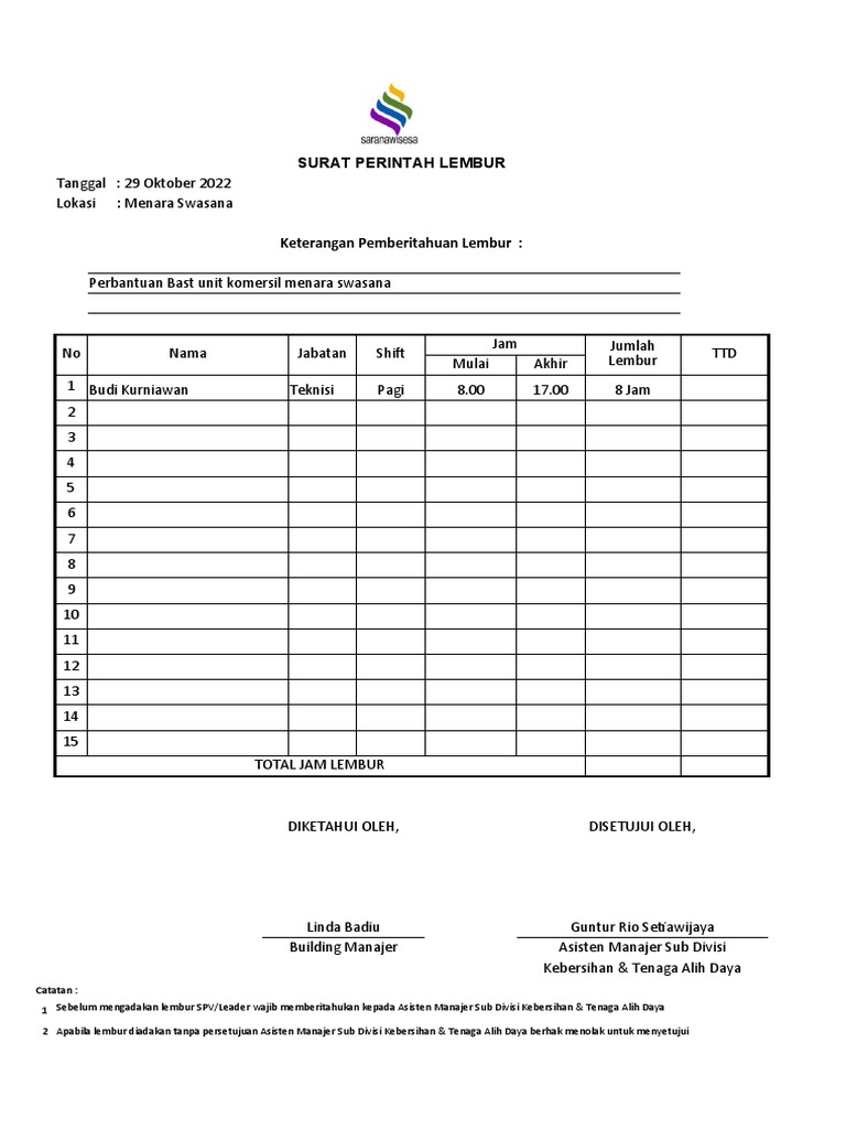Surat Perintah Lembur | PDF