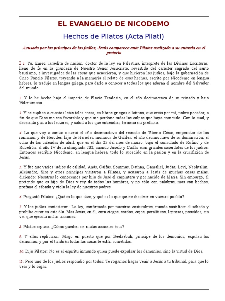 Hechos de Pilatos en el Evangelio de Nicodemo | PDF | Poncio Pilato | Jesús
