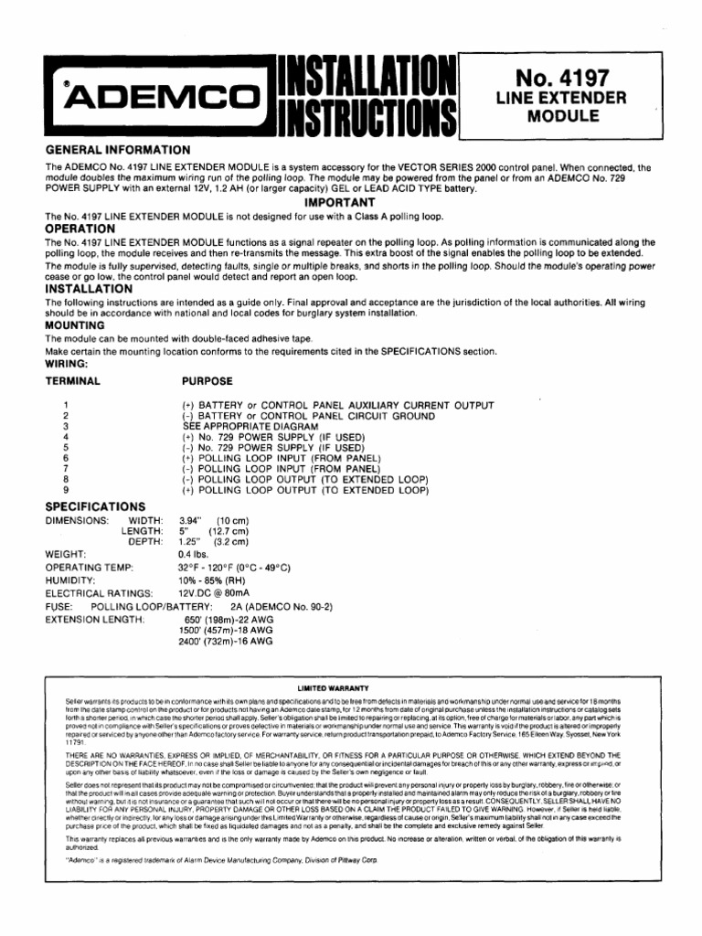4197 Polling Loop Extender Module | PDF | Power Supply | Electrical Wiring