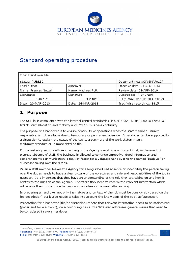 Standard Operating Procedure Handover File - en | PDF | Business