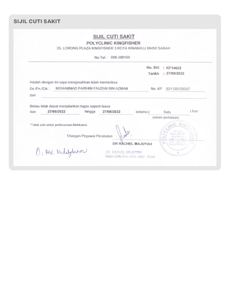 Sijil Cuti Sakit | PDF