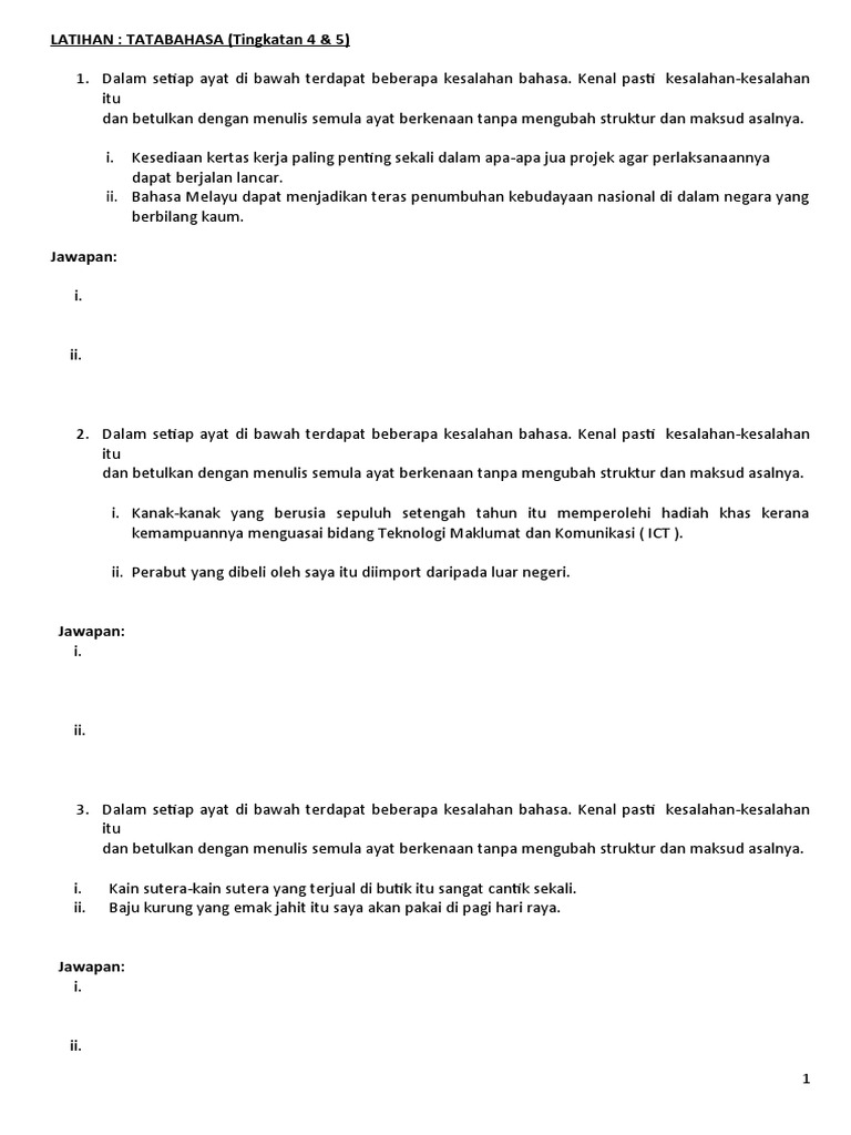 Latihan - Tatabahasa F4 & F5 - Students | PDF