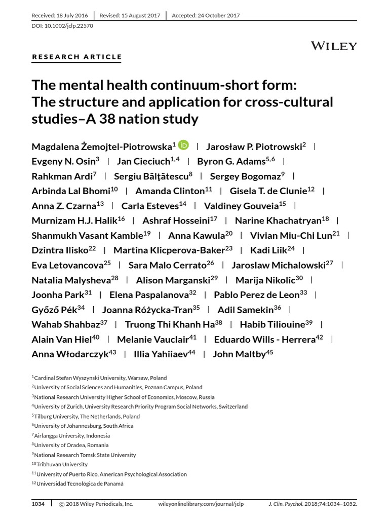 Cross-Cultural Study of Mental Health | PDF | Well Being | Factor Analysis