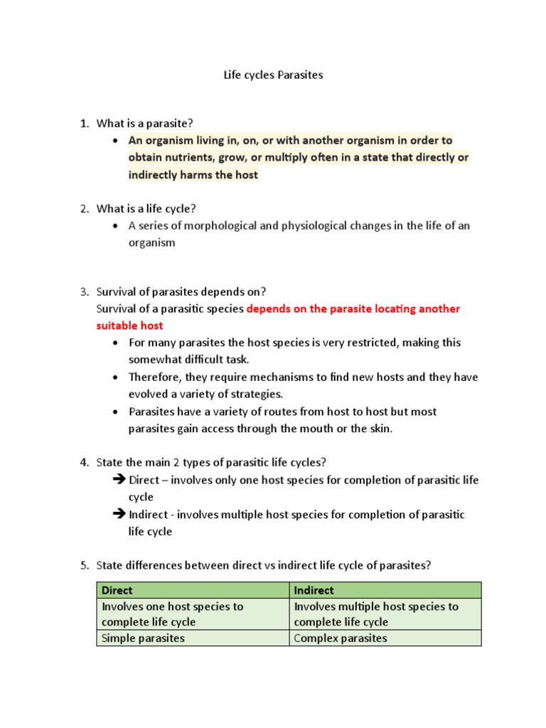 Life Cycles Parasites | PDF