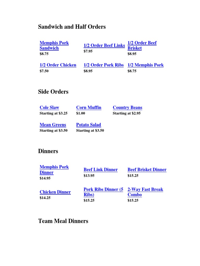 BBQ Menu: Sandwiches, Sides, Dinners | PDF