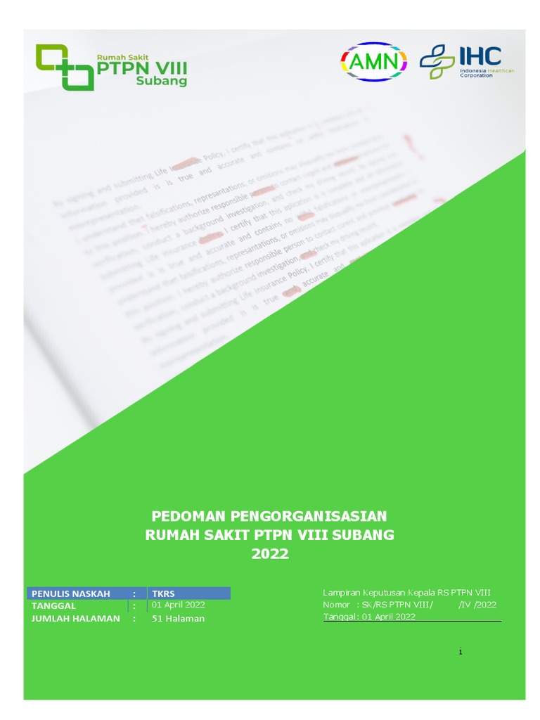 Pedoman Penggorganisasian RS PTPN VIII 2022 BAB 1-4 | PDF