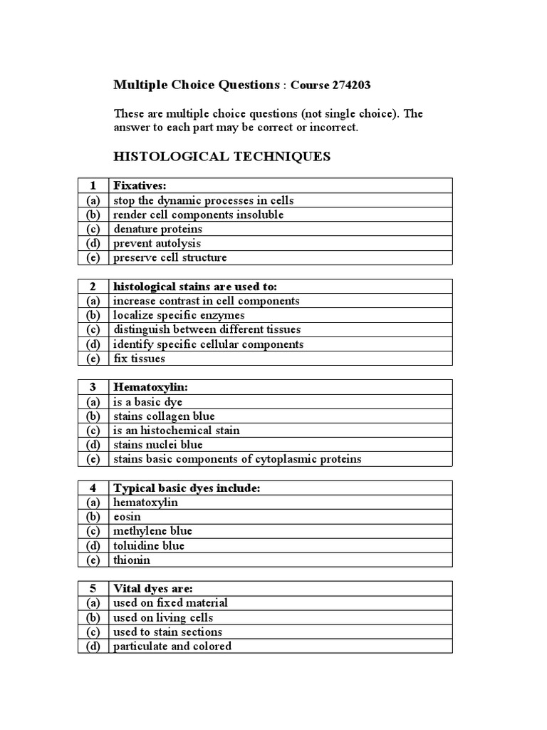 Histology MCQ | PDF | Epithelium | Neuron