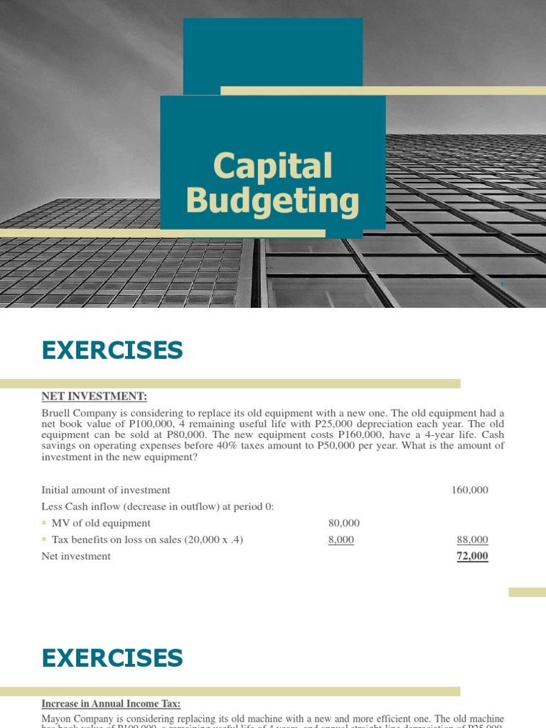 Capital Budgeting Exercises and Solutions | PDF | Depreciation | Book Value
