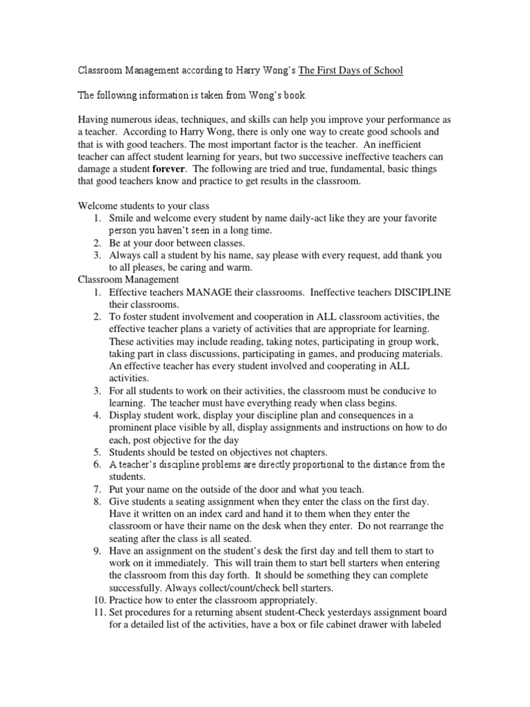 Classroom Management Strategies by Wong | PDF | Classroom Management ...