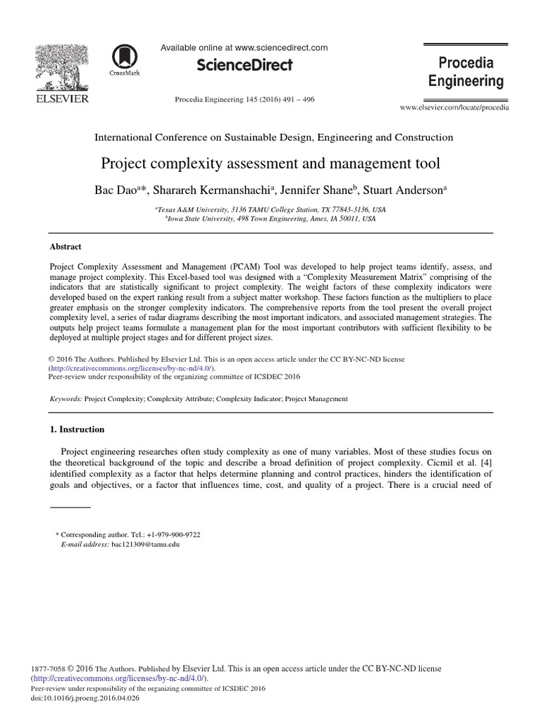 Project Complexity Assessment and Management Tool: Sciencedirect | PDF