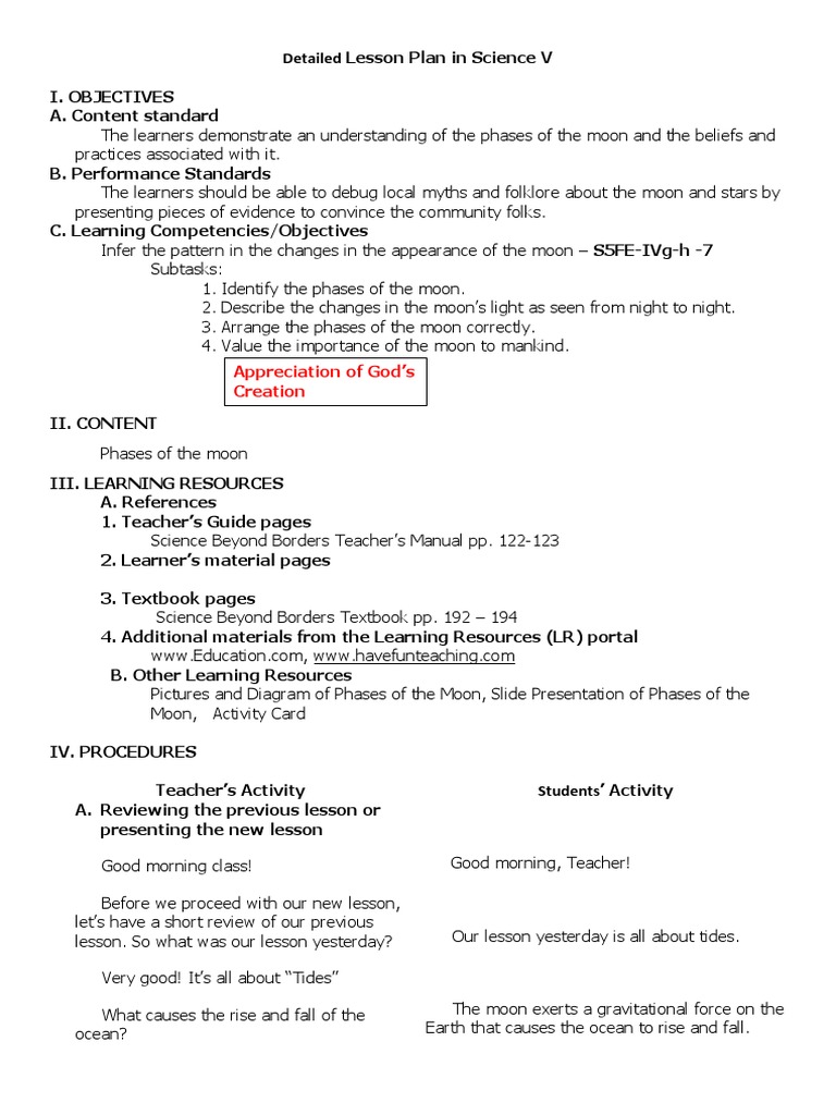 Phases of the Moon: Detailed Lesson Plan | PDF | Moon | Astronomy