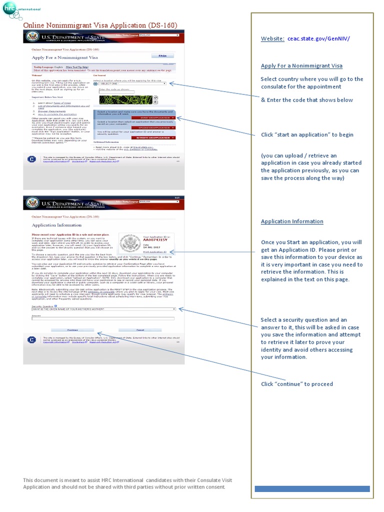 Instructions Online Nonimmigrant Visa Application (DS-160) | PDF ...