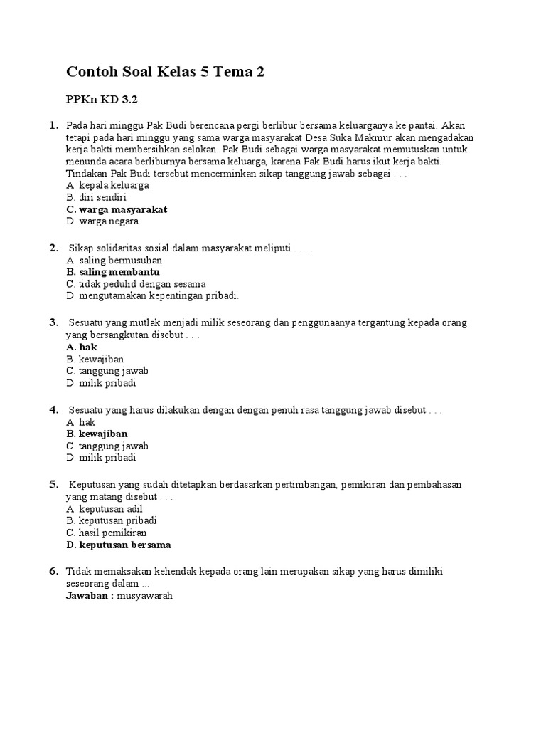 Contoh Soal Kelas 5 Tema 2 | PDF | Kajian Bahasa Asing | Sains & Matematika