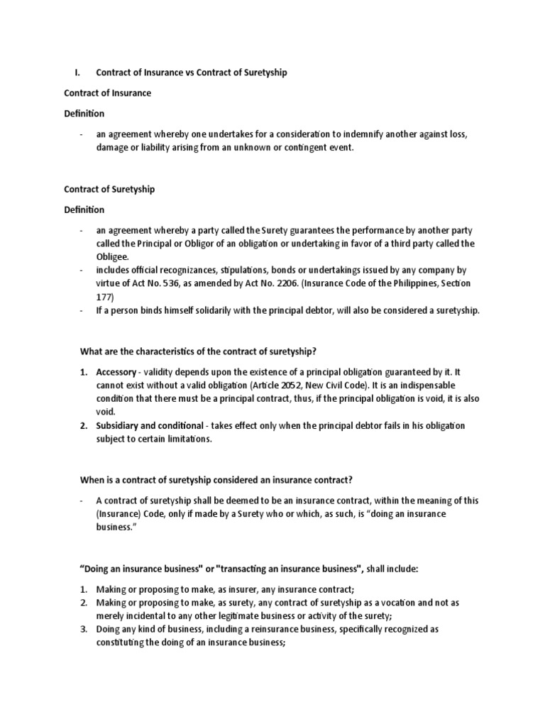 Contract of Insurance Vs Contract of Suretyship | PDF