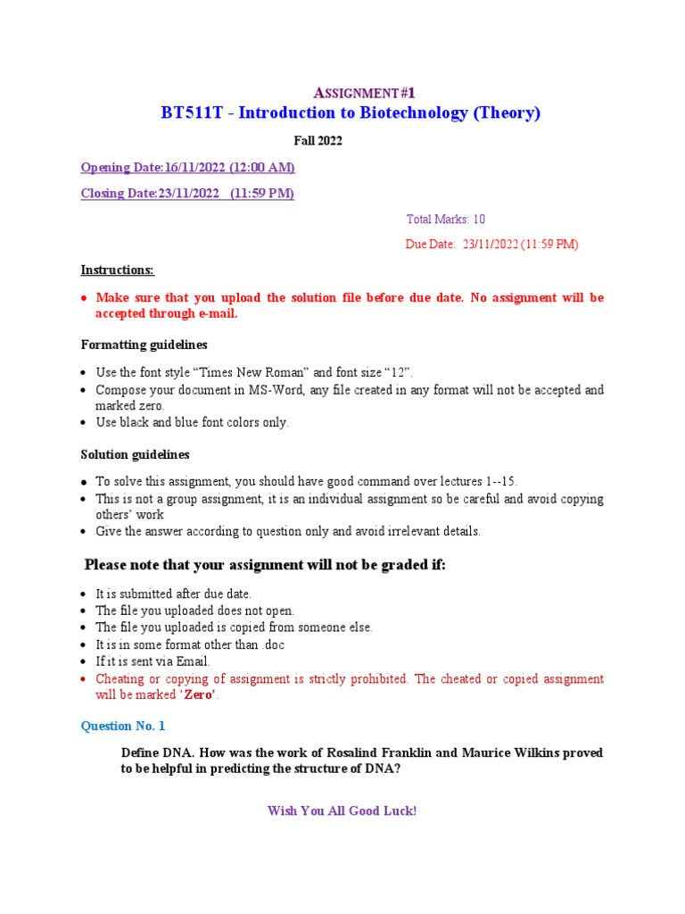 Fall 2022 - BT511T - 1 | PDF