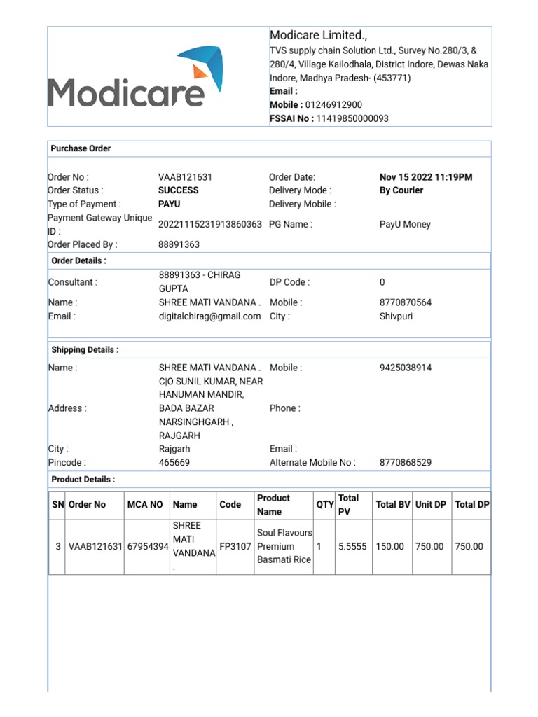 Modicare - Order Preview | PDF