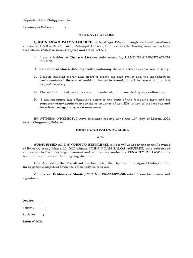 Affidavit of Loss DL | PDF | Law