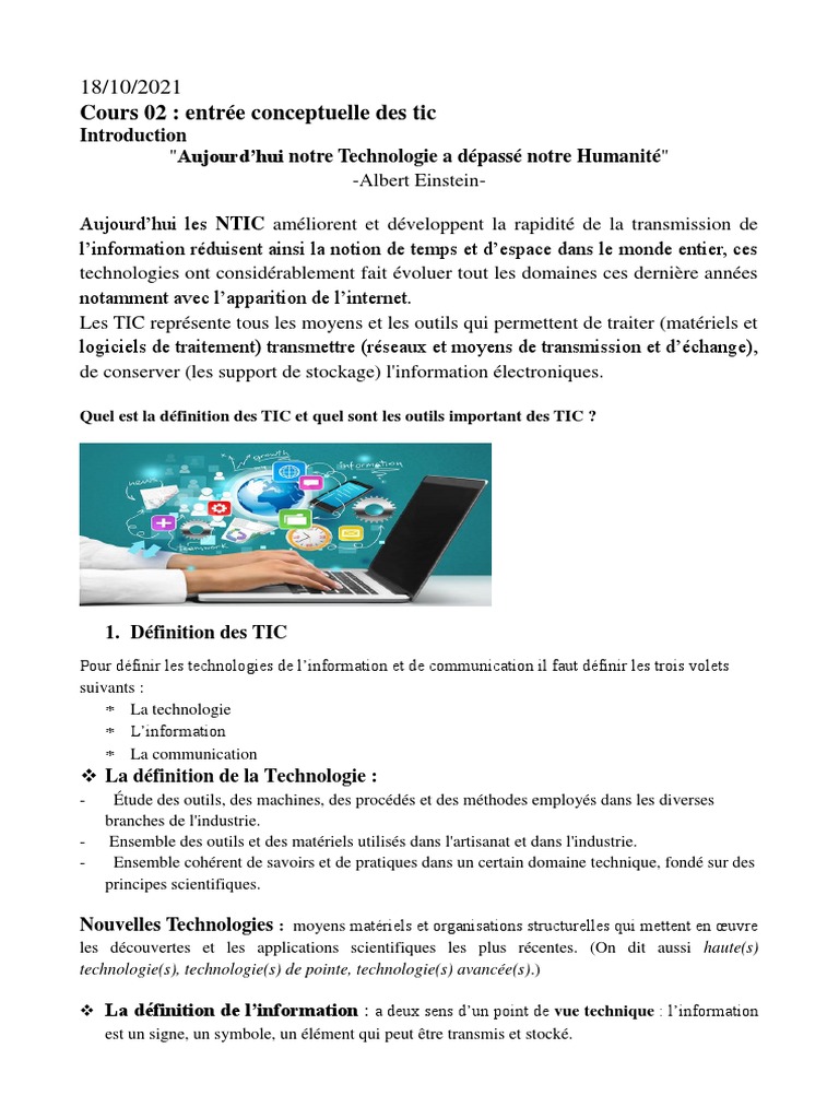 Cours 2 TIC | PDF | la communication | Technologies de l'information et de la communication