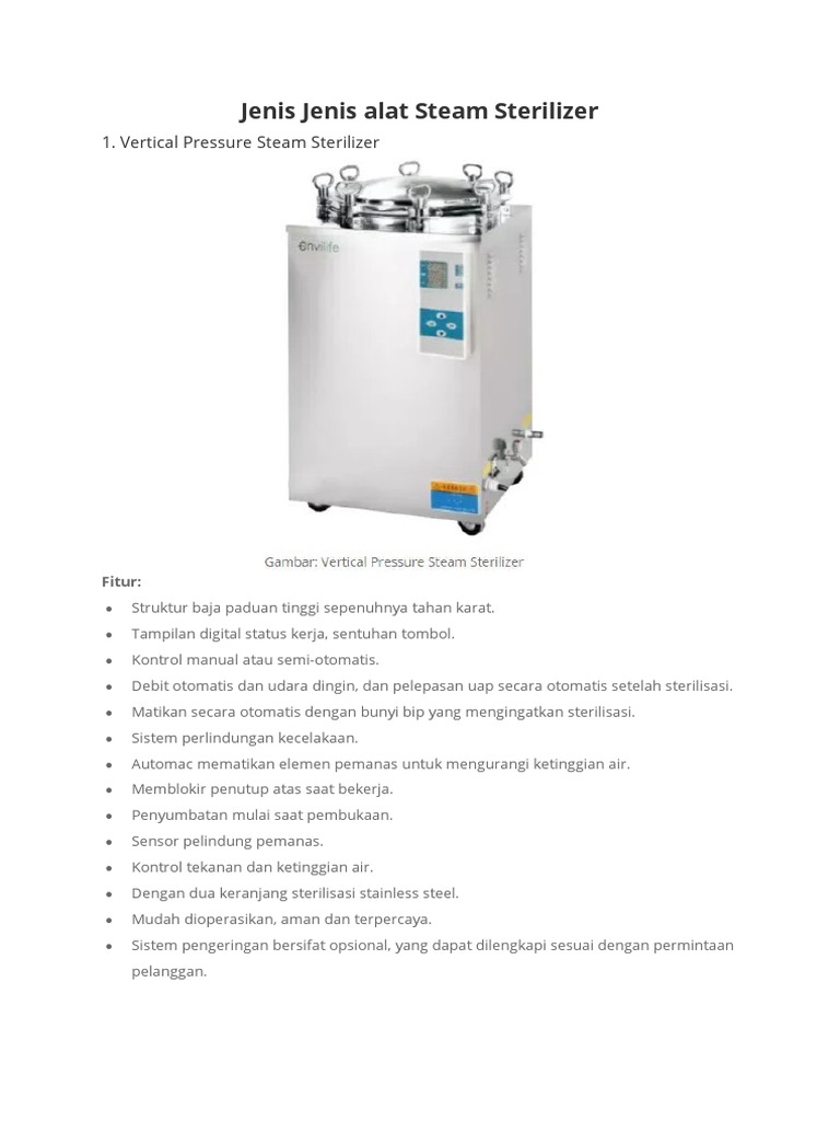 Jenis Dan Prosedur Pengoprasian Alat Steam Sterilizer | PDF