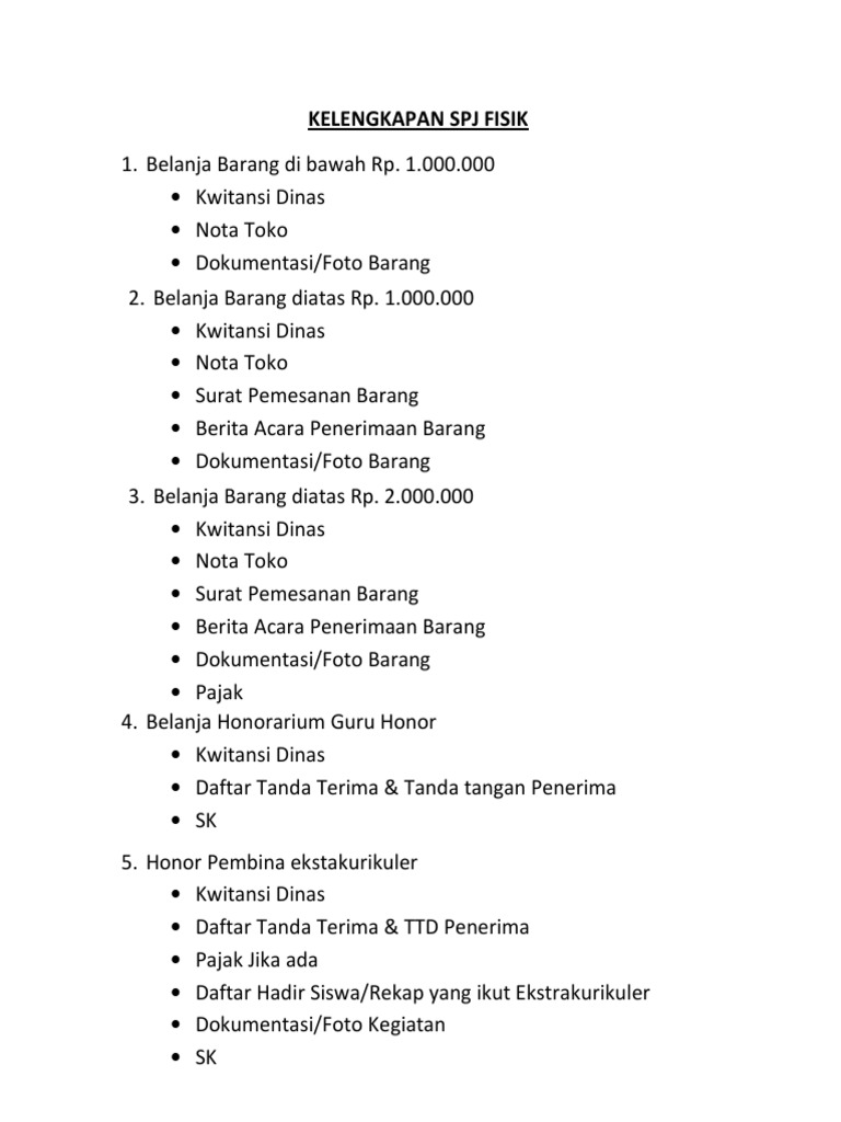 Kelengkapan Spj Fisik 2021 Pdf