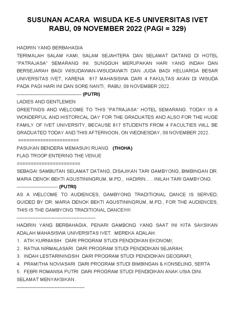 1 - Acara Wisuda Ke-5 09 - 11 - 2022 - Pagi - Final | PDF