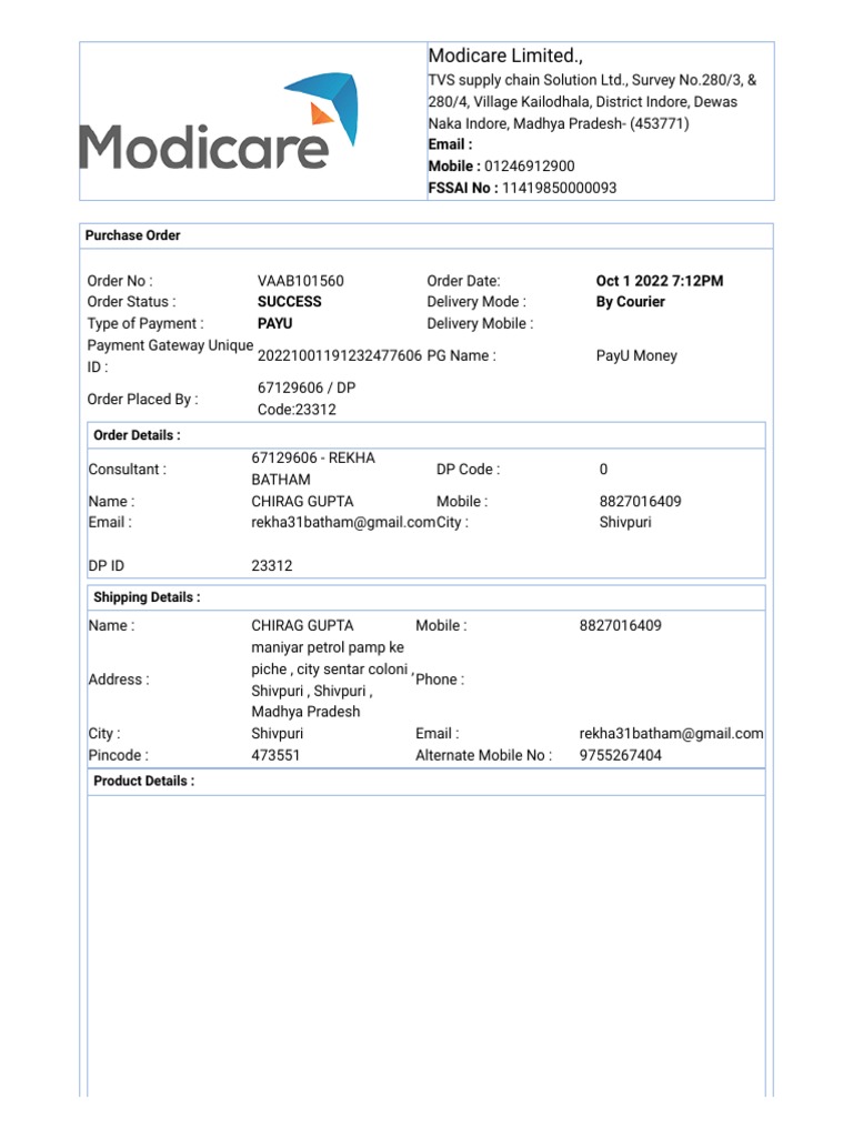 Modicare - Order Preview | PDF | Service Industries