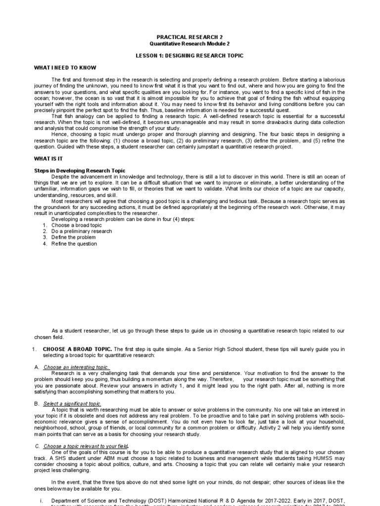 PRACTICAL RESEARCH 2 - Handout | PDF