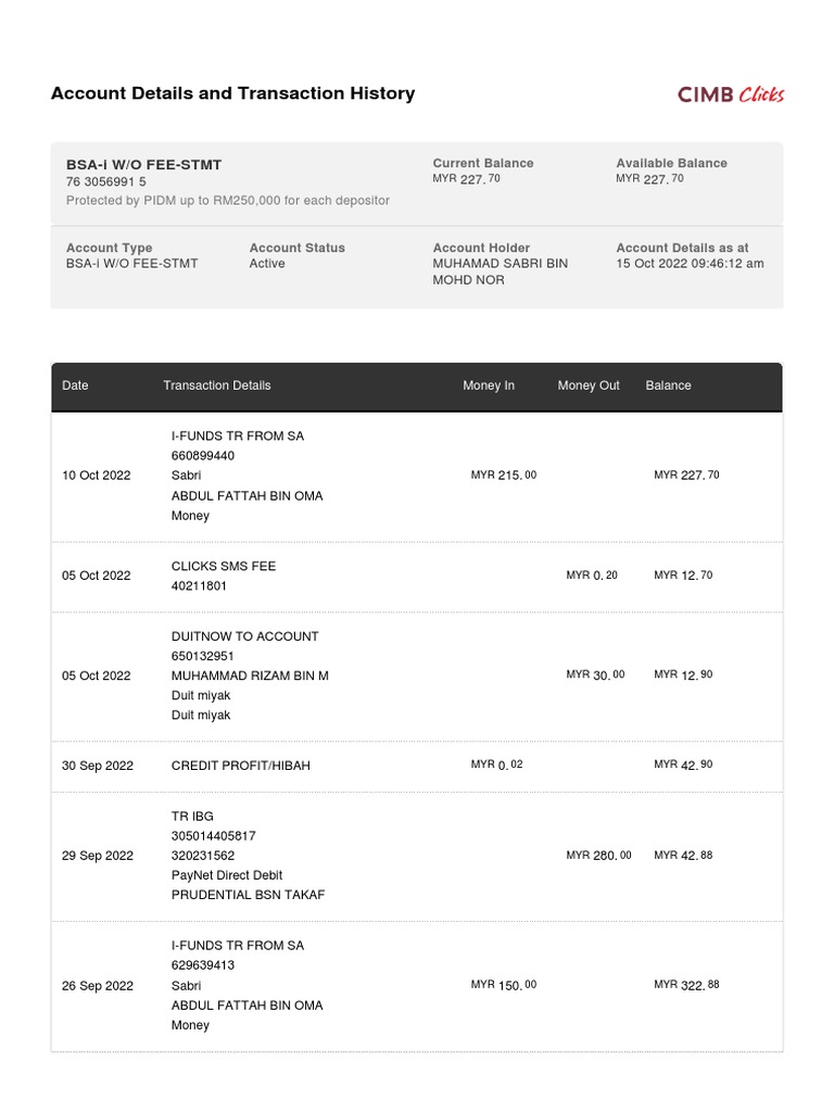 CIMB Transaction History Overview | PDF | Finance & Money Management